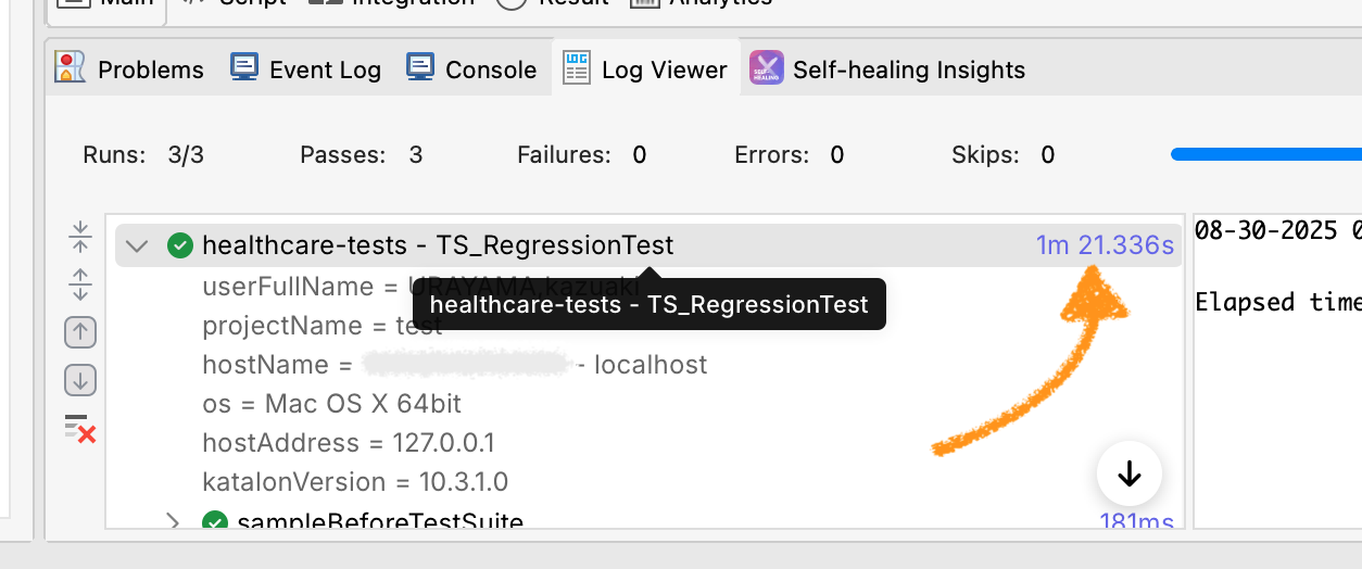 Time taken in the Log Viewer | healthcare-tests-speed-measurement-of ...